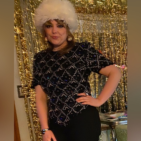 lawrence kozar | Tops | Vintage Sequins Top Black Iridescent | Poshmark